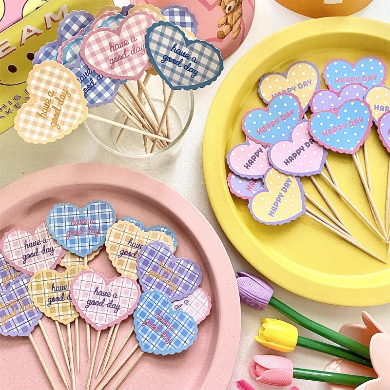 6pcs 520 Valentine's Day Korean Style Cake Decoration Plugin Colorful ...