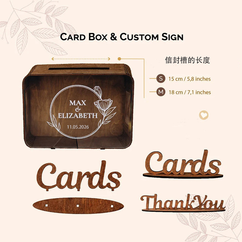 [Customized] Wedding Card Box, Personalized Rustic Wood Decor, Acrylic ...