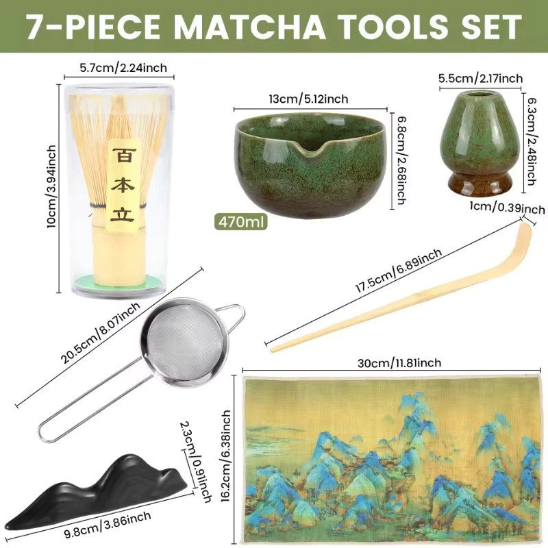 4/7Pcs Matcha Whisk Set Japanese Matcha Set Kit Bamboo Scoop Sifter Tea ...