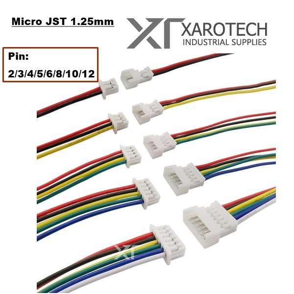 Micro JST 1.25mm 2/3/4/5/6/8/10/12 Pin Male Female Plug Jack Terminal Cable Connector Length 20 ...