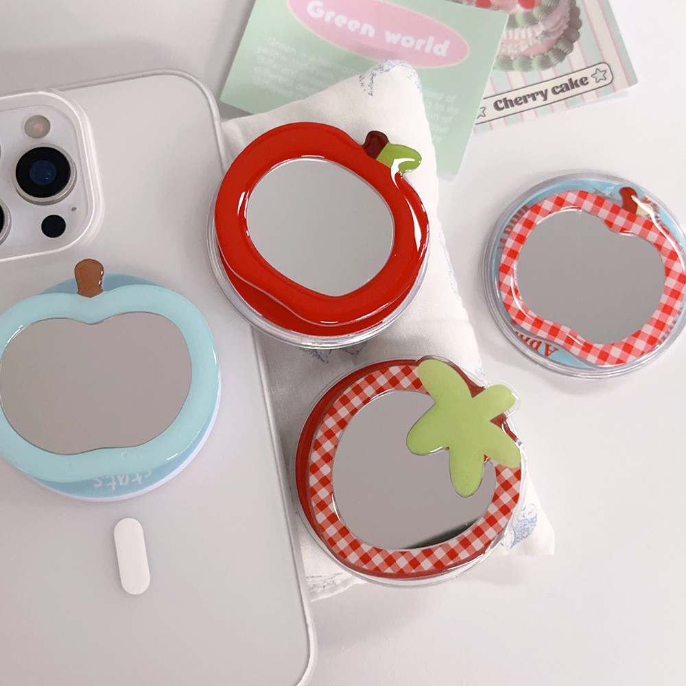 Cute Red Grid Strawberry Apple Mirror Magnetic Phone Griptok Wireless Charge Phone Grip Tok for ...