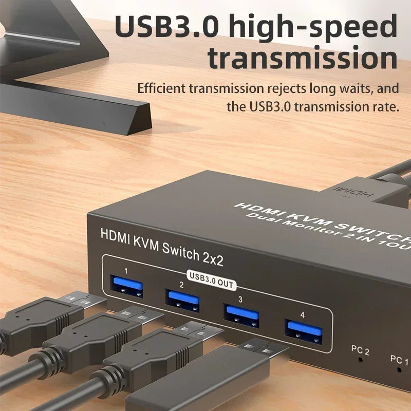 4K 60Hz HDMI DP KVM Switch 2x2 | Dual Monitor Extended Display Switcher ...