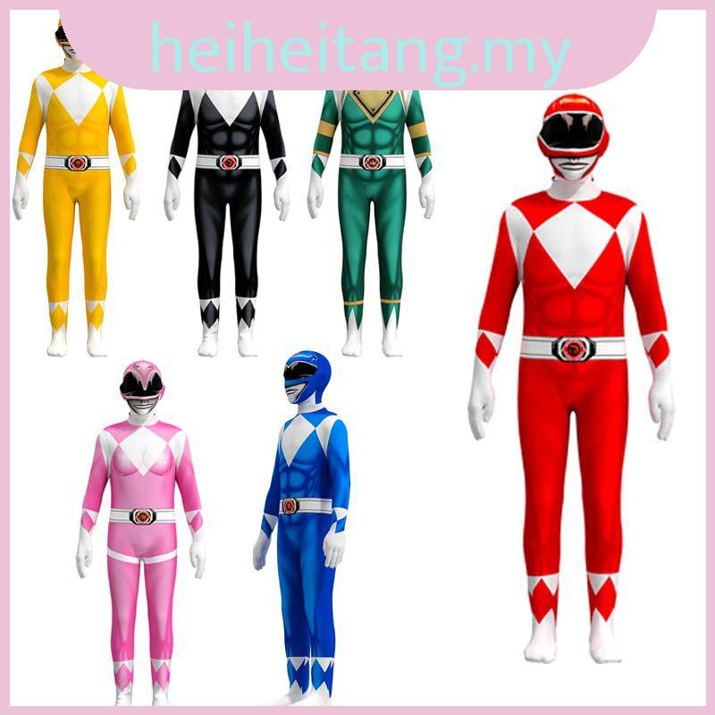 Power Rangers Costume Kids Adult Cosplay Fancy Dress Party Jumpsuit ...