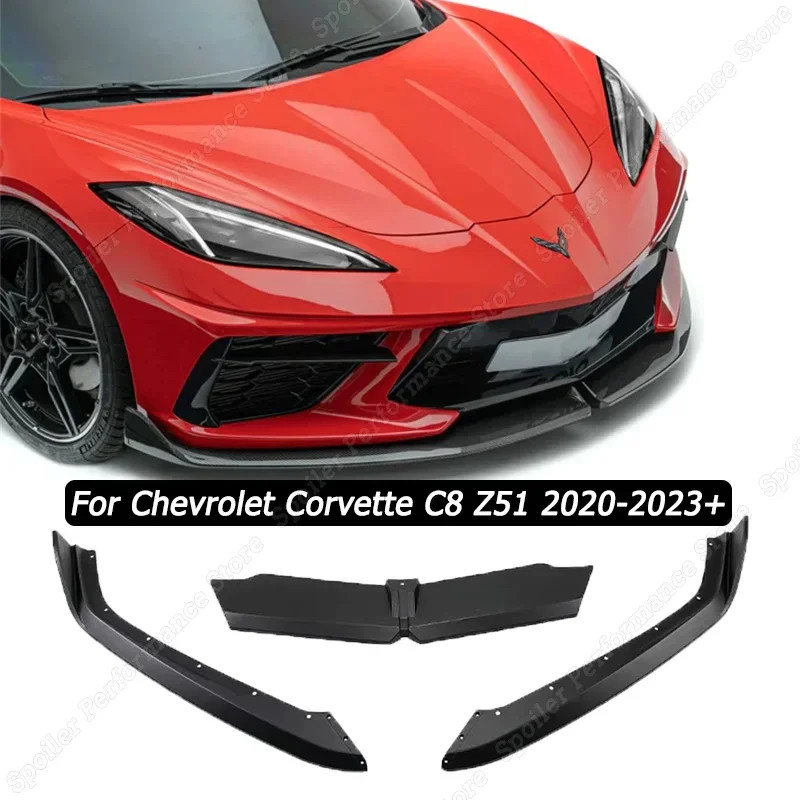 For Chevrolet Corvette C8 Z51 2020 2021 2022 2023+ 3PCS Car Front Bumper Lip Splitter Diffuser ...