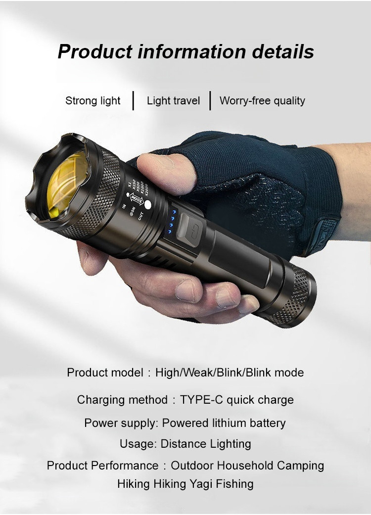 Portable Telescopic Flashlight Long Range Small Outdoor Spot Floodlight ...