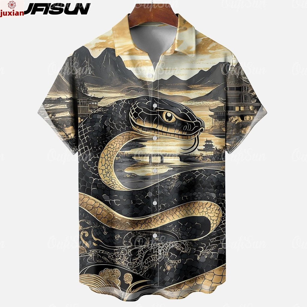 2025 Year of the Snake Shirt Men's New Year Snake Print Men's Tops ...