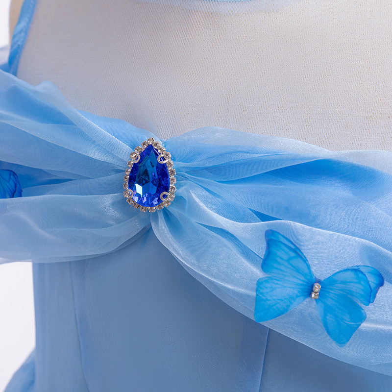 Princess Cinderella Light Blue Dress For Kids Girl Butterfly Gown ...