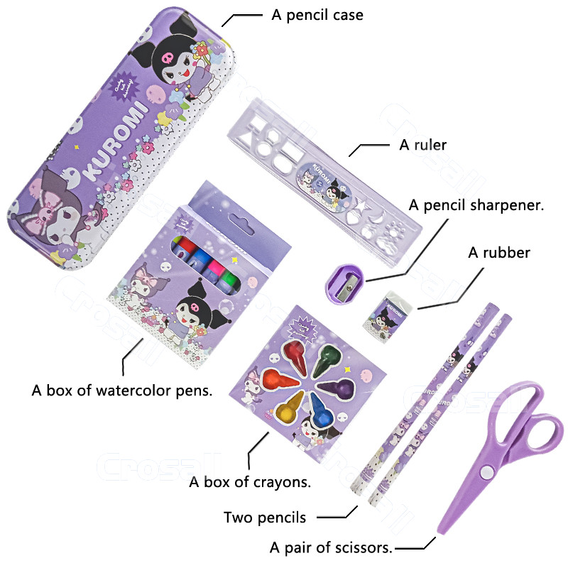 Kuromi kids Luxury Stationery set 19 in 1 crayon scissors watercolor ...