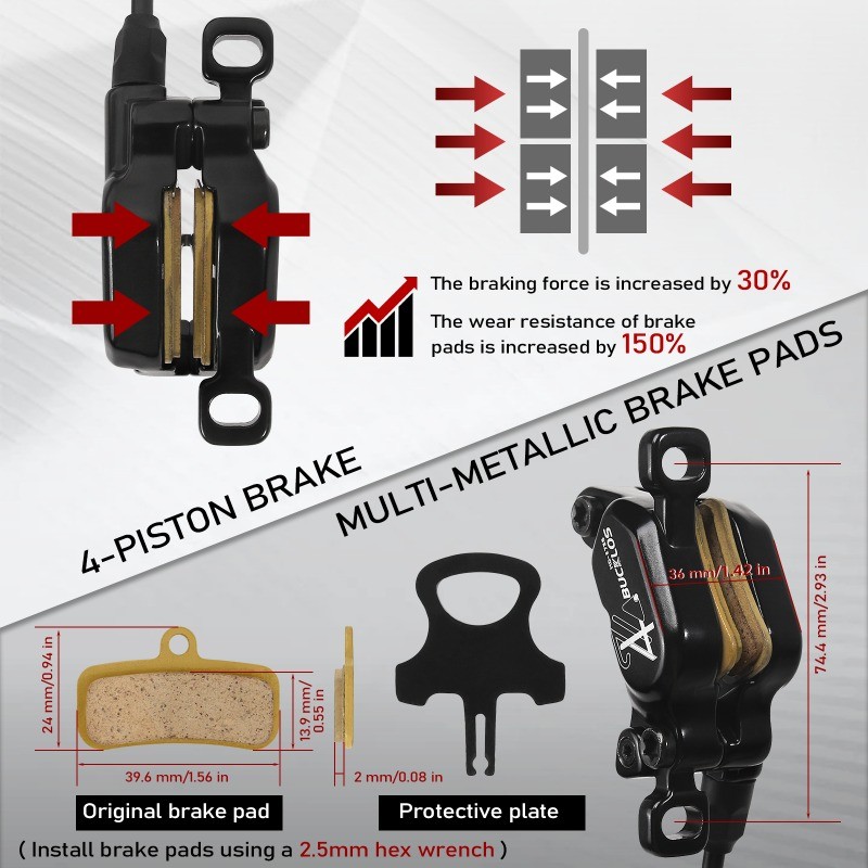 BUCKLOS 4-piston Hydraulic Brake 3-Finger Design Brake Lever MTB ...