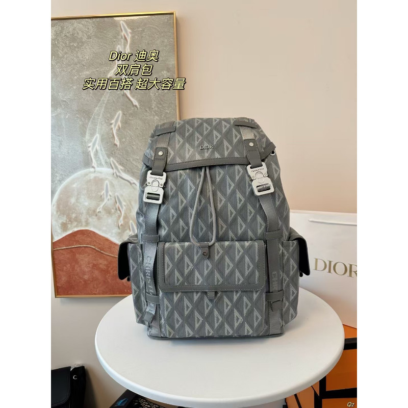 Dior01011 Gray Diamond Pattern Backpack Practical Versatile Super Large ...