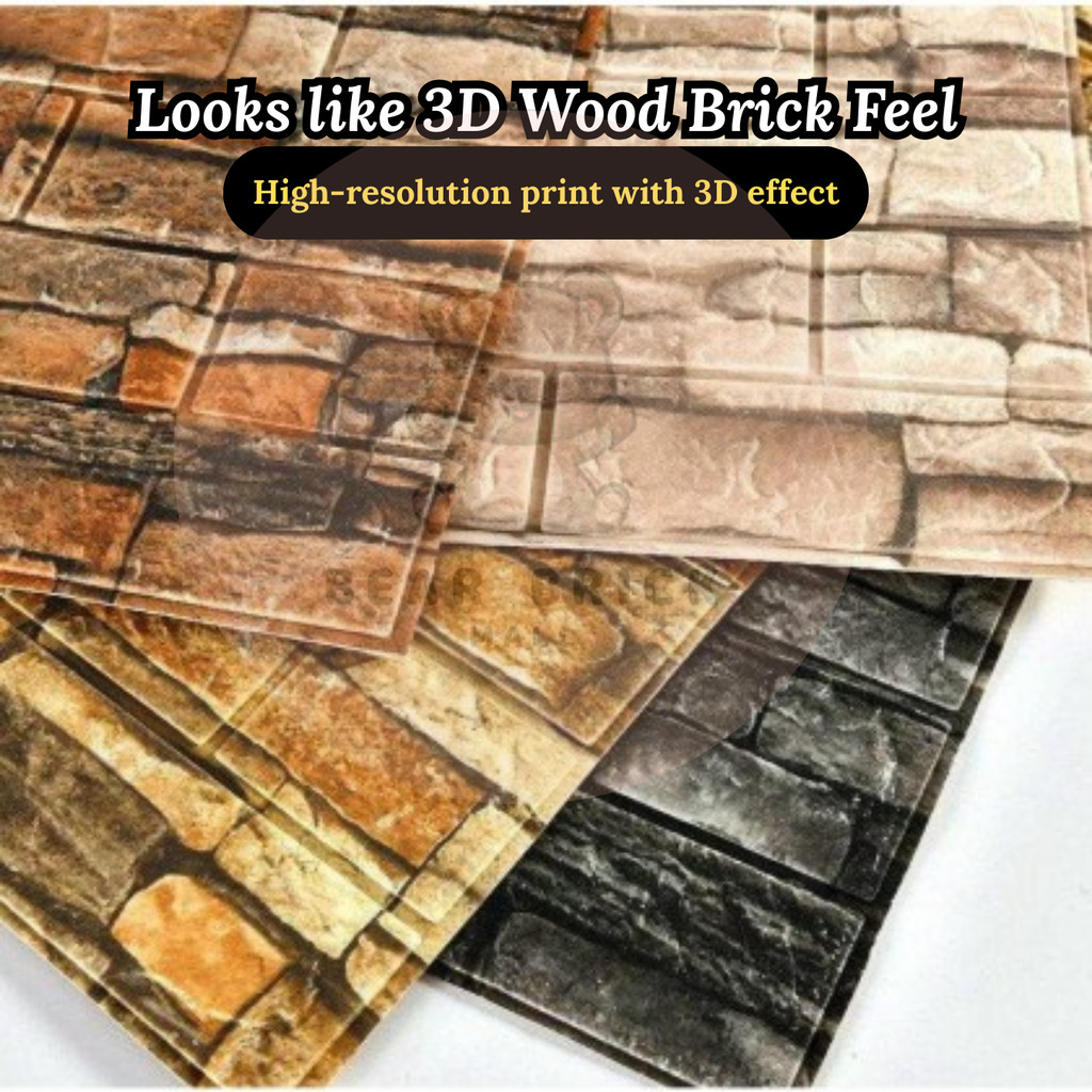 【70x500cm】Wood Brick Foam Continuous Wallpaper Dinding Pelekat Dinding ...