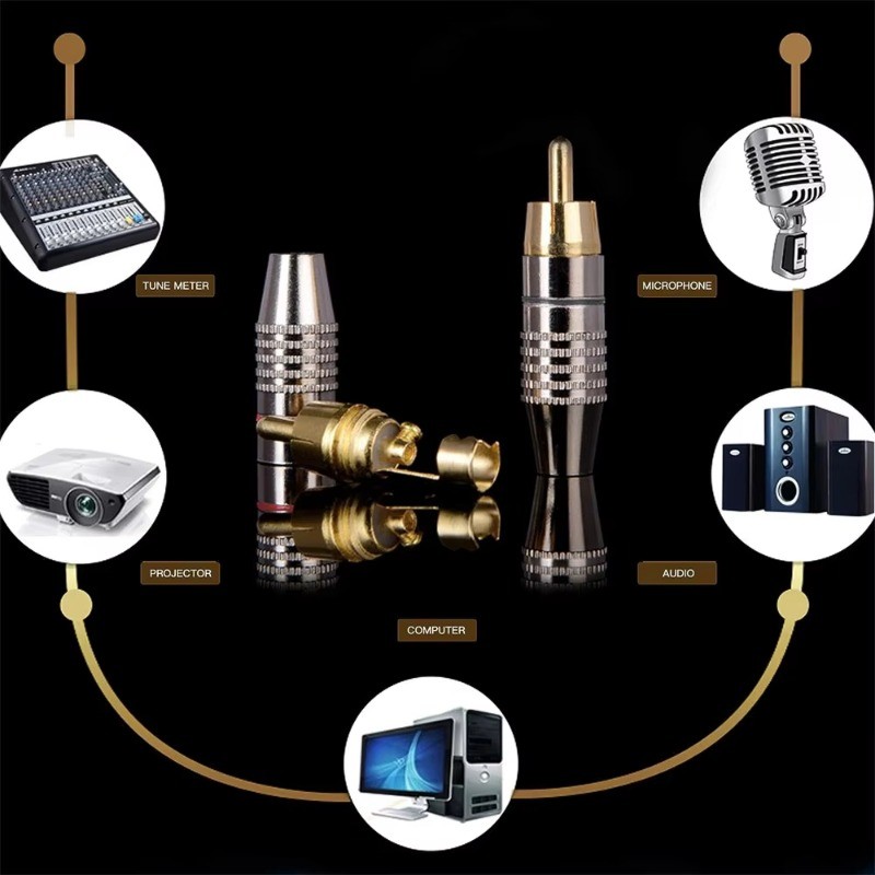 Gold RCA Adapter Male Non Solder Connector for Audio Video CCTV IP ...