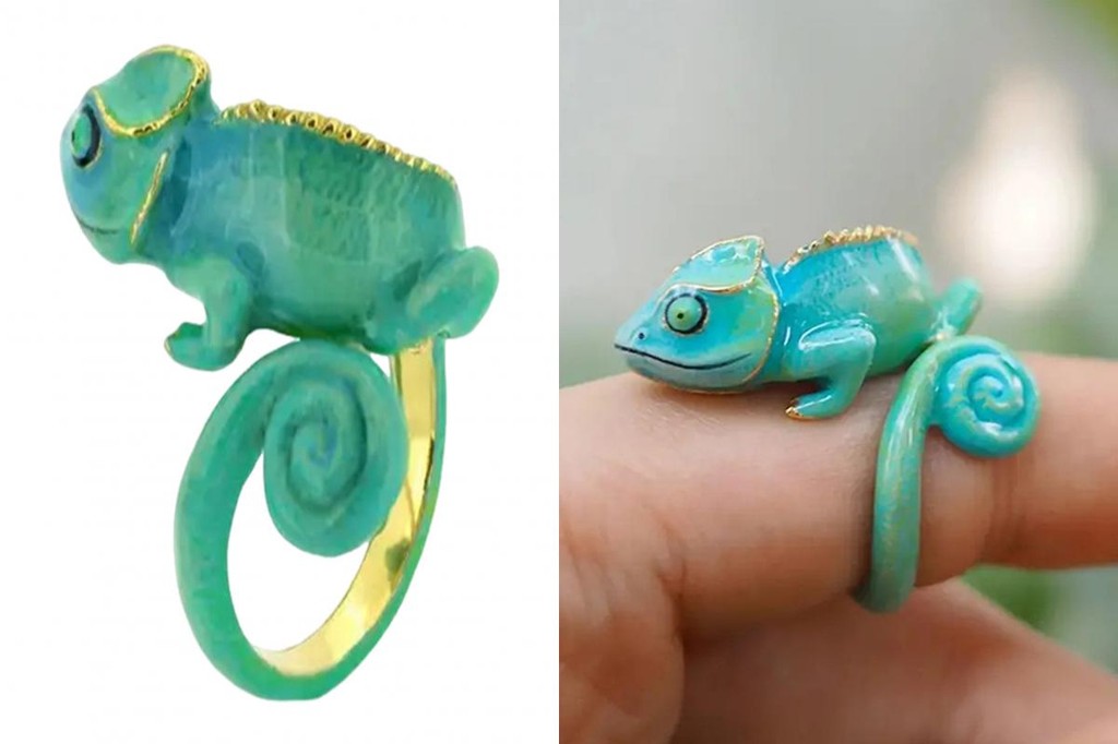 Eye-catching Color Ring Chameleon Ring Handmade Chameleon Wraparound Ring Set Adjustable Alloy ...