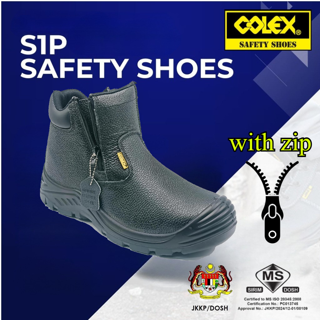 COLEX BPB-700 Steel Toe Cap Mid Sole Mid Cut Zipper Zip On Safety Shoes ...
