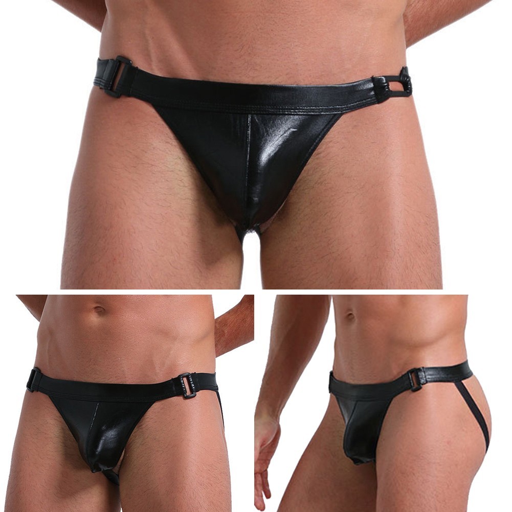 【FUTN】Men Sexy Faux Leather Low Waist Pouch Briefs Underwear Wet Look Thong Lingerie | Shopee ...