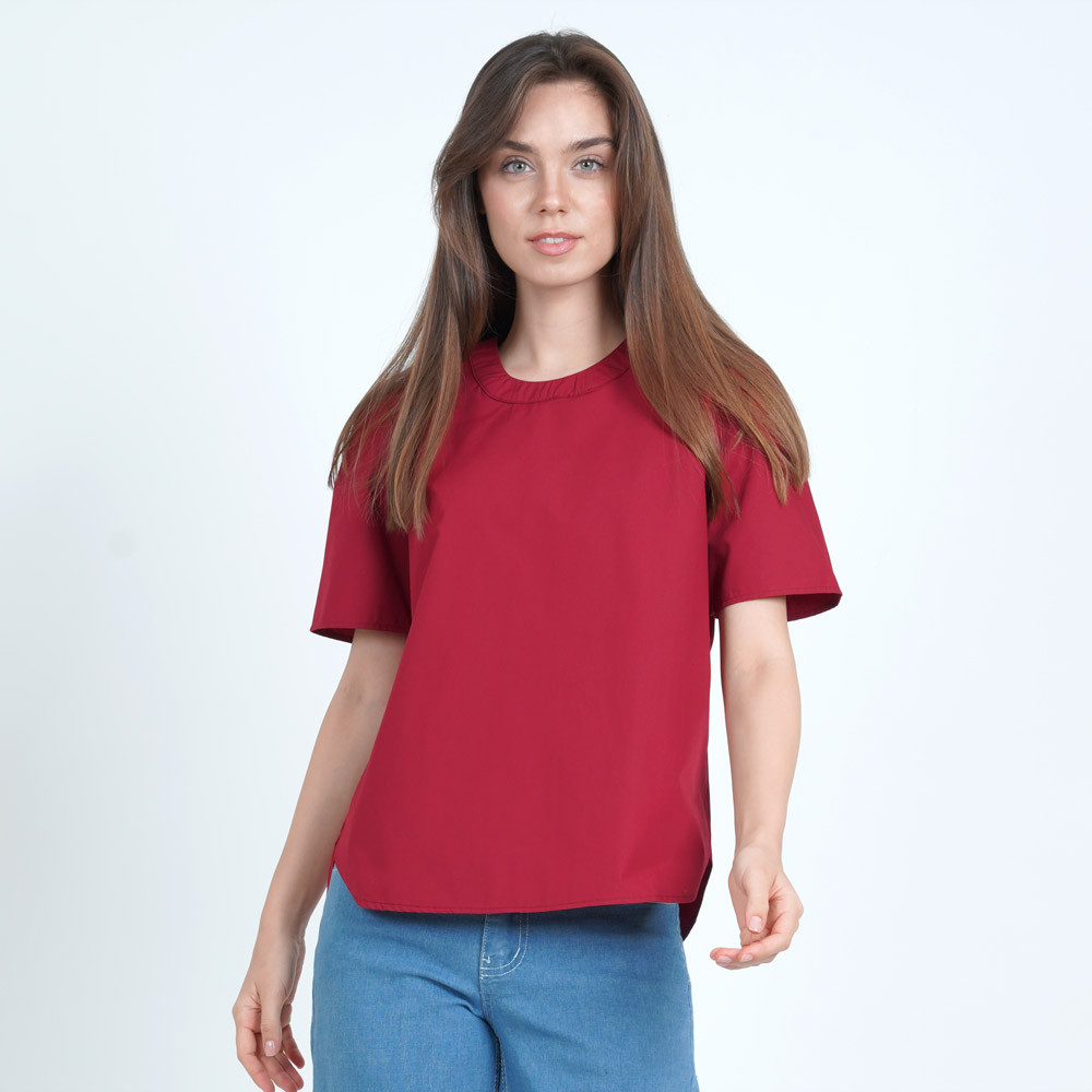 Nicole Round Neckline, Short Sleeve Blouse with Uneven Hemline (3 Color ...