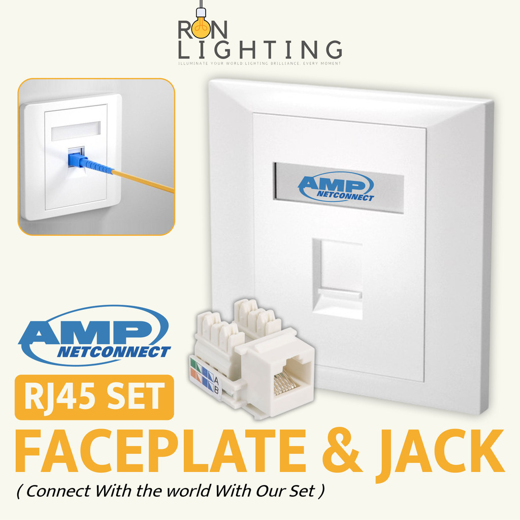 AMP Netconnect Network Faceplate Socket RJ45 CAT5 CAT5E Modular Jack TE Connectivity Punch Down ...
