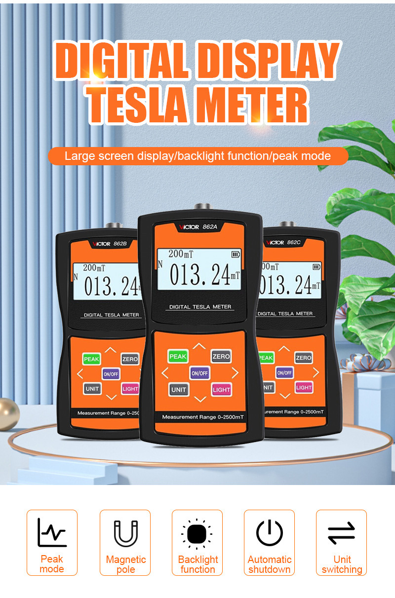 Victor 862 Digital Tesla Meter Magnetic Flux Surface Magnetic Field ...
