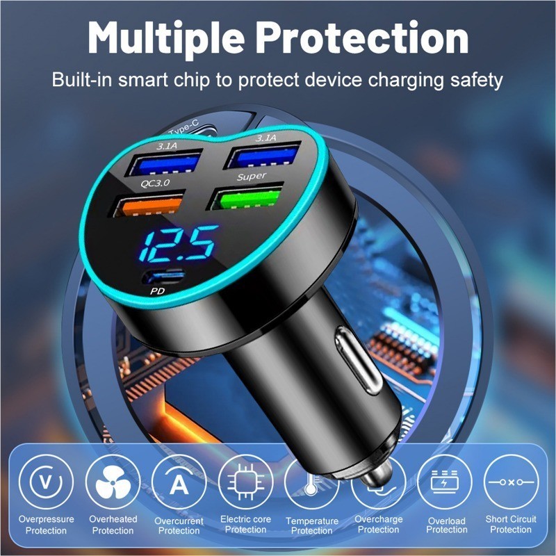 Heart-Shaped Car Charger with Digital Display | 4USB+PD Fast Charging ...