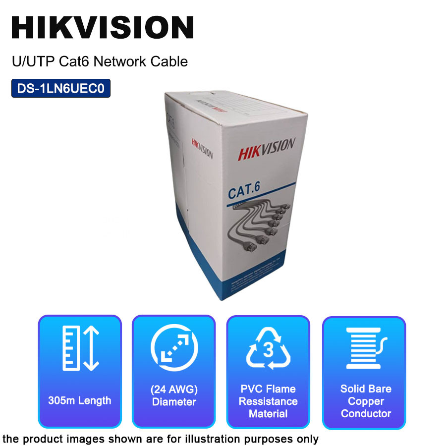 HIKVISION DS-1LN6UEC0 U/UTP Cat6 PVC 24AWG Network Cable Solid Bare ...