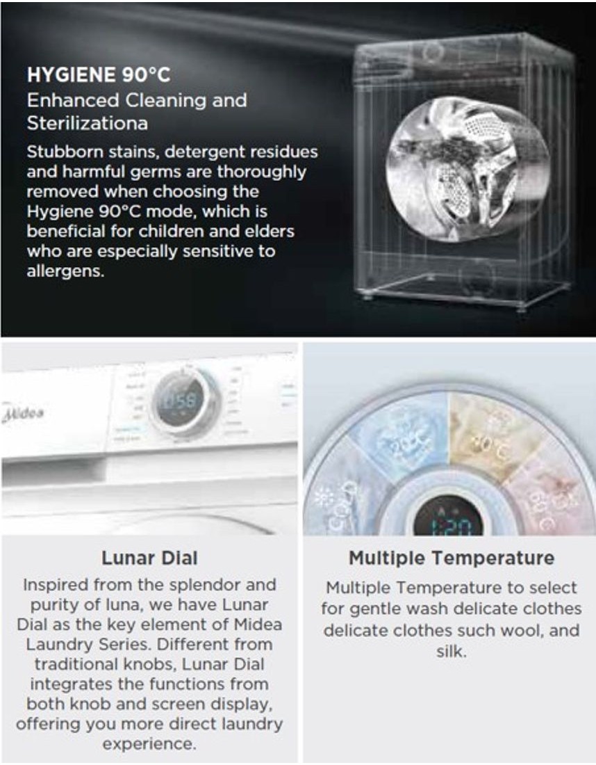 CAN SETUP MIDEA MF100W85B 8.5KG ONE TOUCHPRE-WASH BROAD VISION PORT ...