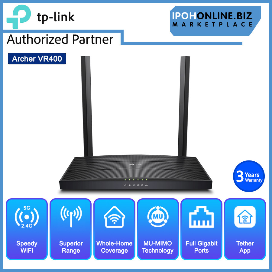 TP-Link Archer VR400 V3 AC1200 Wireless MU-MIMO VDSL ADSL Modem Router ...