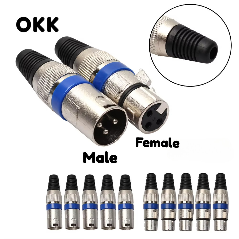 XLR 3 Pin Male Female Connector MIC Jack Plug Audio Microphone Cable Connector Silver Housing ...