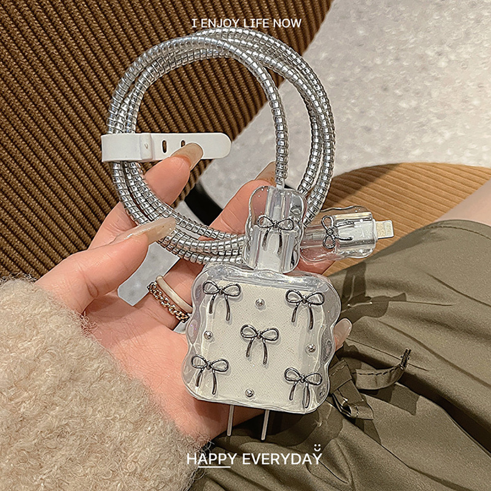 Luxury Silver Bowknot Charger Protector Cable Cover USB Charger ...