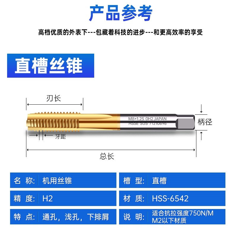 HSSE JAPAN Standard Spiral/Straight Fluted Tap M2 M3 M4 M5 M6 M7 M8 M9 ...