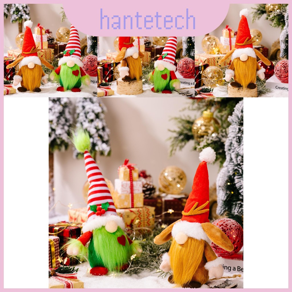 Red Playful And White Striped Grinch And Rudolph Gnome Decorative Plush ...