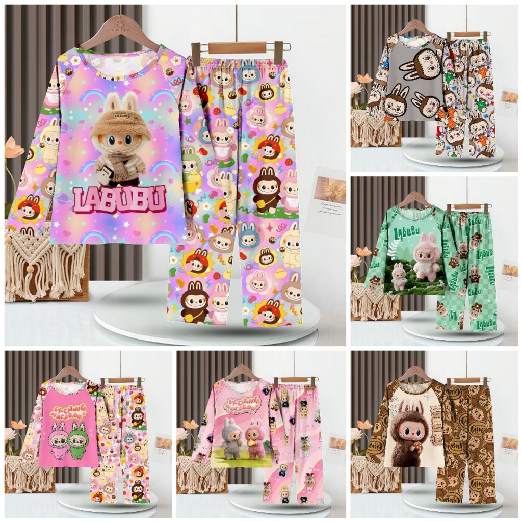 Ready Stock 2-12 Years Labubu Kids Girl Boy Pyjamas Set Children Pajama ...