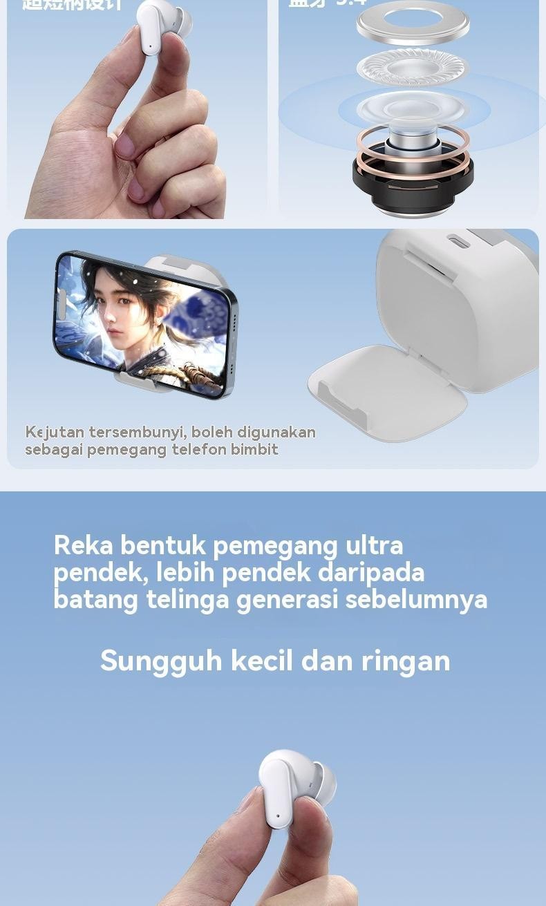 Fon Telinga Bluetooth, TWS, Jenis Dalam Telinga Tanpa Wayar, Batang ...