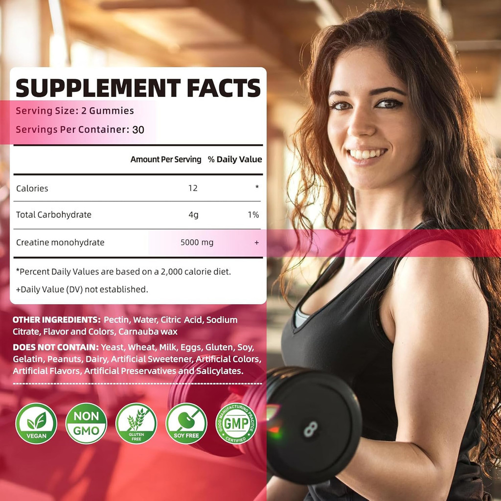 Strawberry - Flavored Creatine Monohydrate Gummies: 5000mg High ...