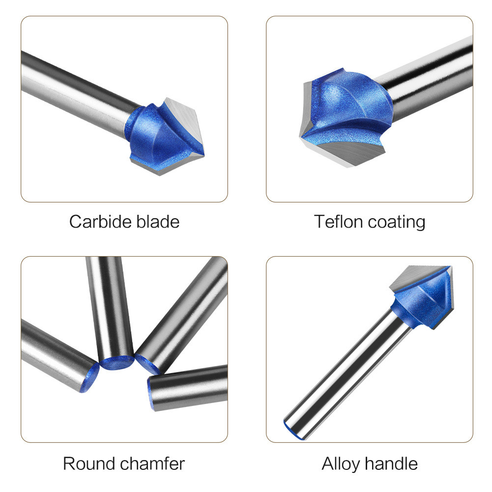 90 Degree V Groove Router Bit Set, 1/4 Inch Shank Tungsten Carbide ...