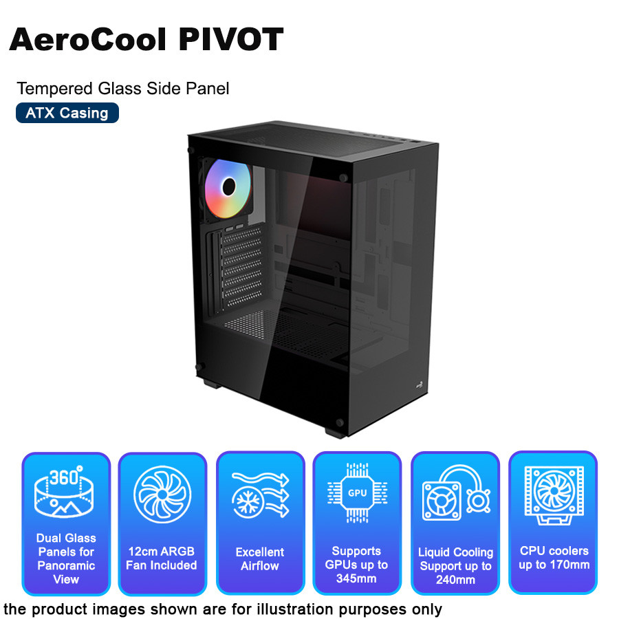 AEROCOOL PIVOT Tempered Glass Side Panel ATX Casing | Shopee Malaysia