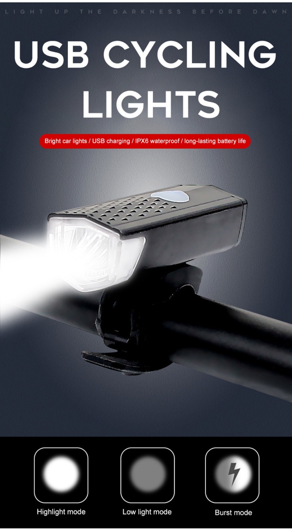 Bicycle Light USB LED Rechargeable Set Mountain Cycle Front Back ...