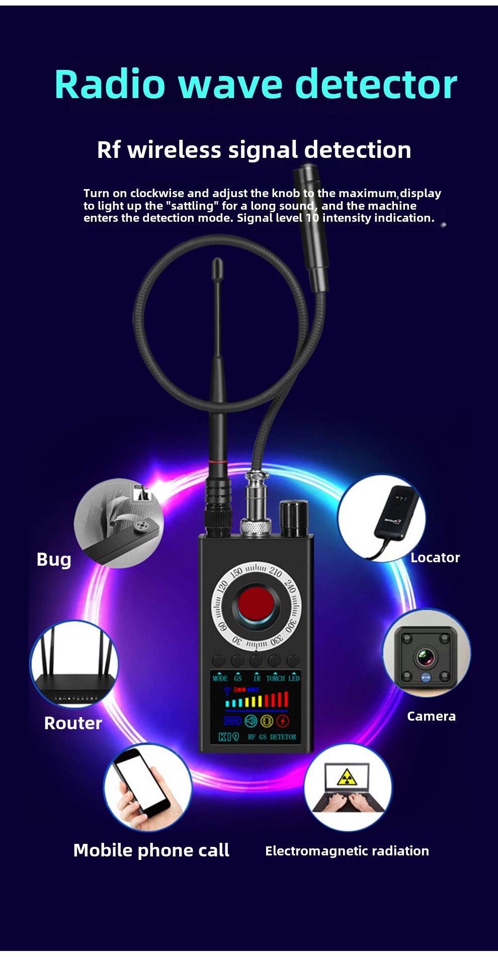 K19 Hidden Camera Spy Wireless Signal Detector GPS Camera Detector ...