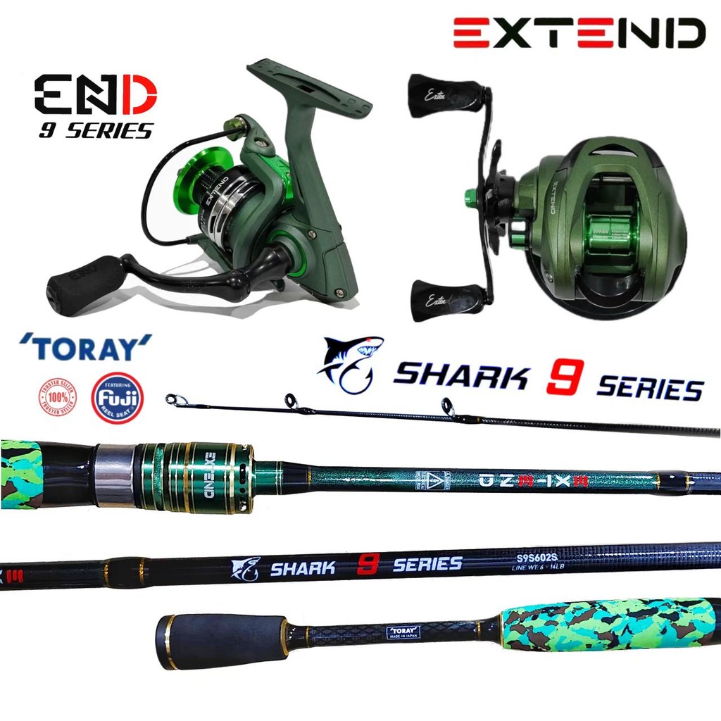EXTEND SHARK 9 SERIES SPINNING / BAITCASTING REEL & ROD ( COMBO SET ...