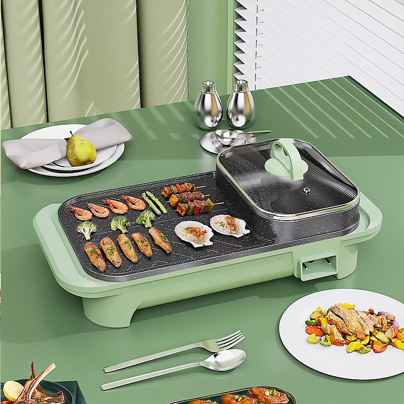 2 In 1 Electric Non Stick Coasting Barbeque BBQ Grill Pan Steamboat ...