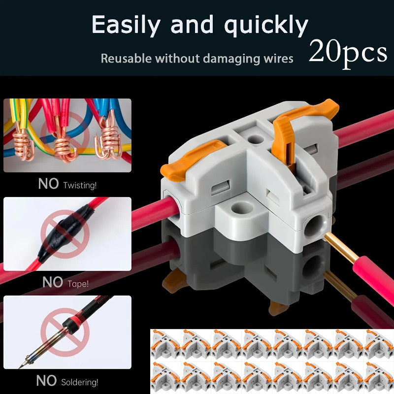 20Pcs 3 Way T-Shape Connectors for Wiring, Quick Wire Splitter ...