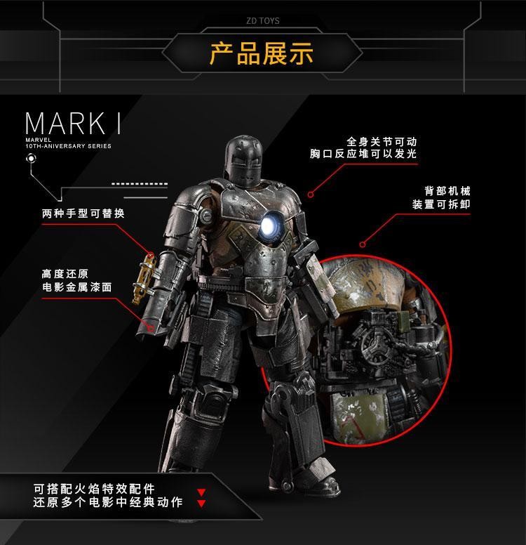 Iron Man MK1 Marvel 10 Tahun Cahaya Dada Model Boleh Gerak Hadiah Hari ...