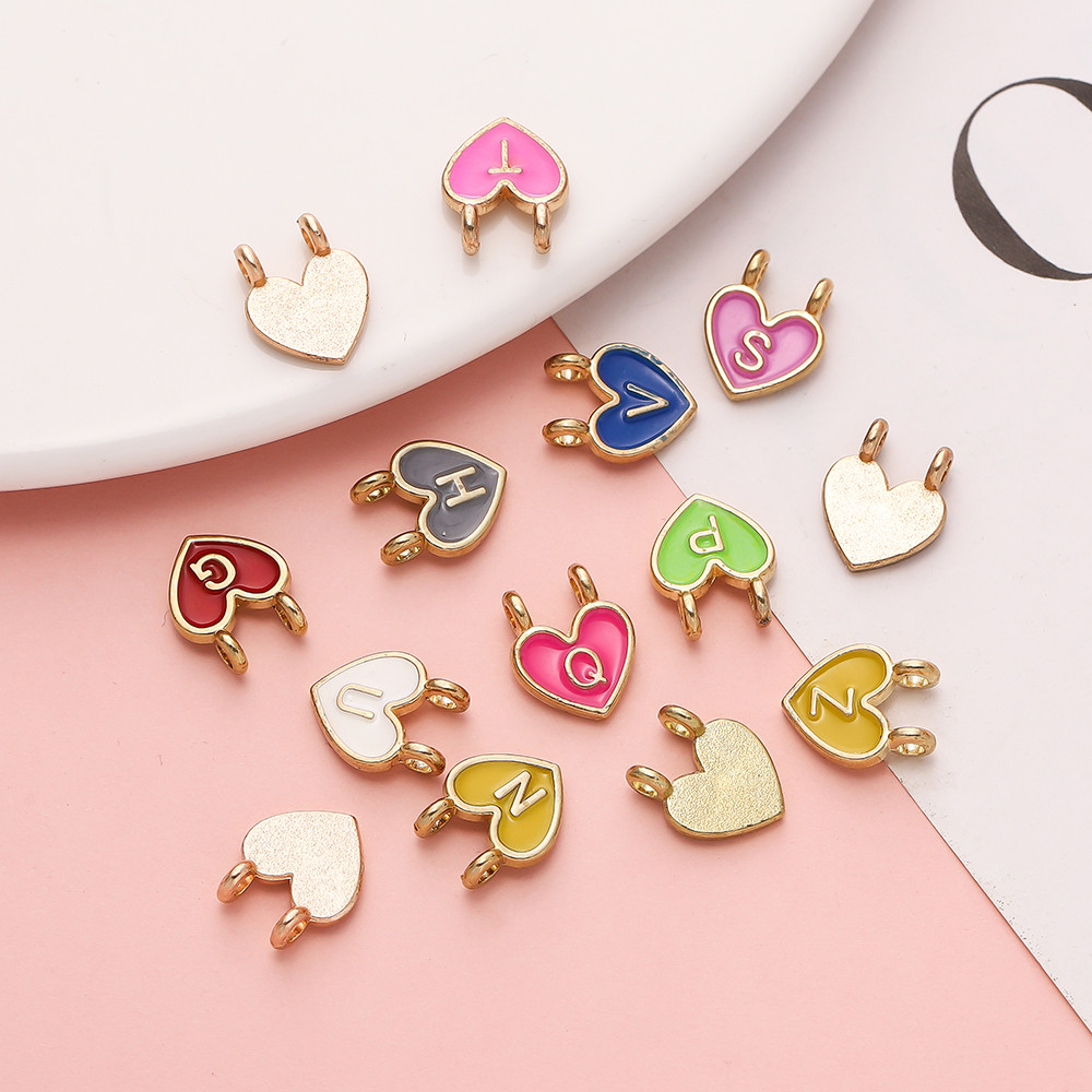 St. kunkka 10pcs 11.5 * 14.5mm Alloy Double Hanging Heart 26 Letter ...