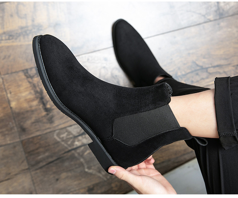 Chelsea Boots Men British Short Boots Men's Suede Pointed Martin Boots ...