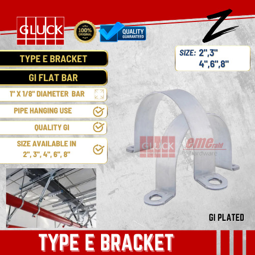 (GI FLAT PLATED BAR PIPE HANGING) Type E Bracket - 1" X 1/8" Diameter ...