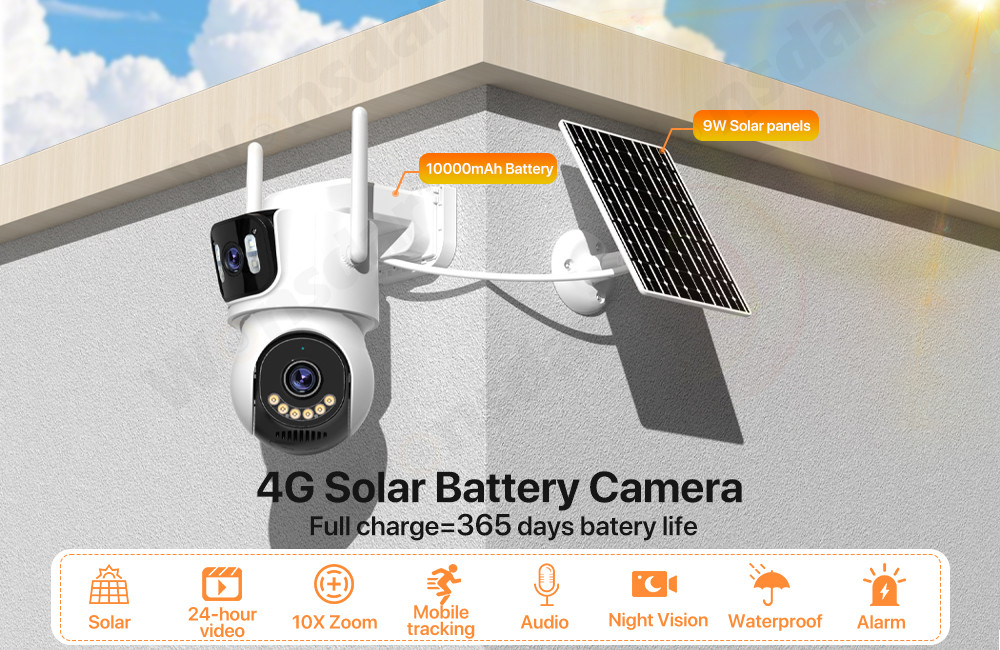 4G Sim Solar Camera 10X Zoom AOV 24 Hours Record Camera Outdoor Three ...