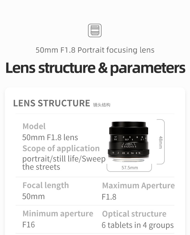 Brightin Star 50mm F1.8 APS-C Manual MF Fixed Focus Large Aperture ...