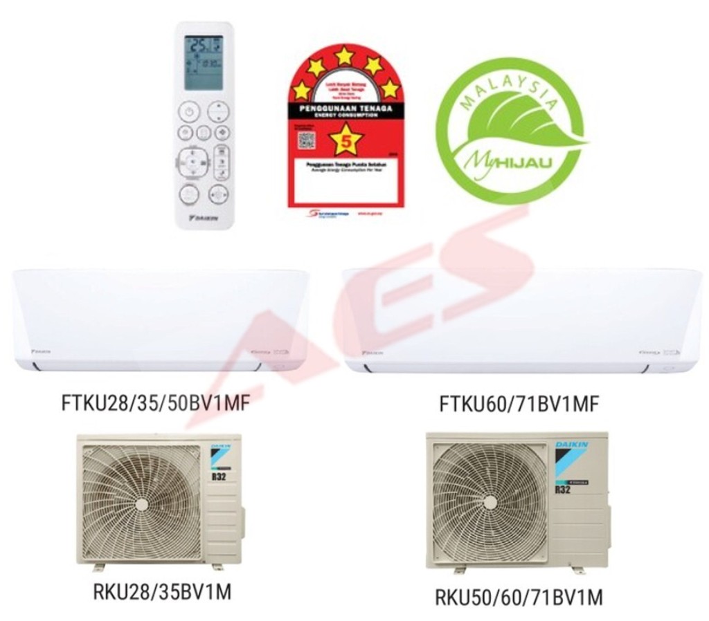 Daikin FTKU28BV1MF FTKU Siri 1.0HP Penapis Biru Gin-Ion Inverter Mewah ...