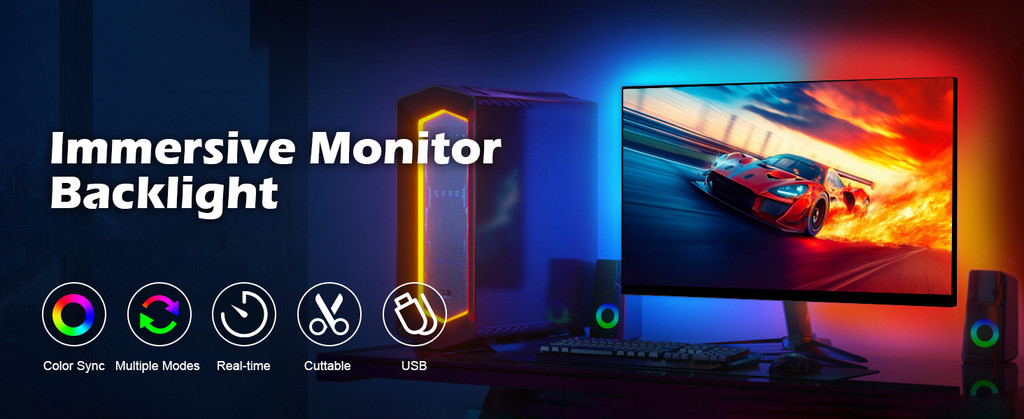 Monitor Backlight-Gaming Lights Upgraded Software Color Matching LED ...