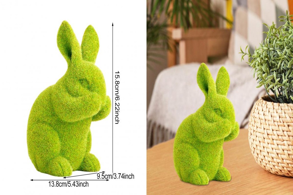 CORN Flocked Rabbit Ornament Animal Themed Home Accents Green Flocking ...