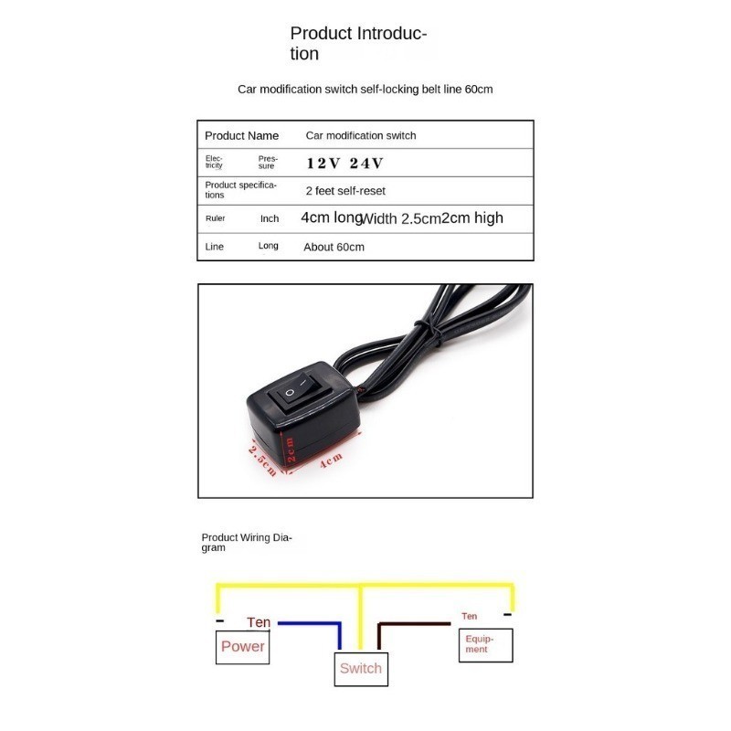 1 Piece KCD1 Rocker Switch with Wire Car Push Button Switch ON OFF ...